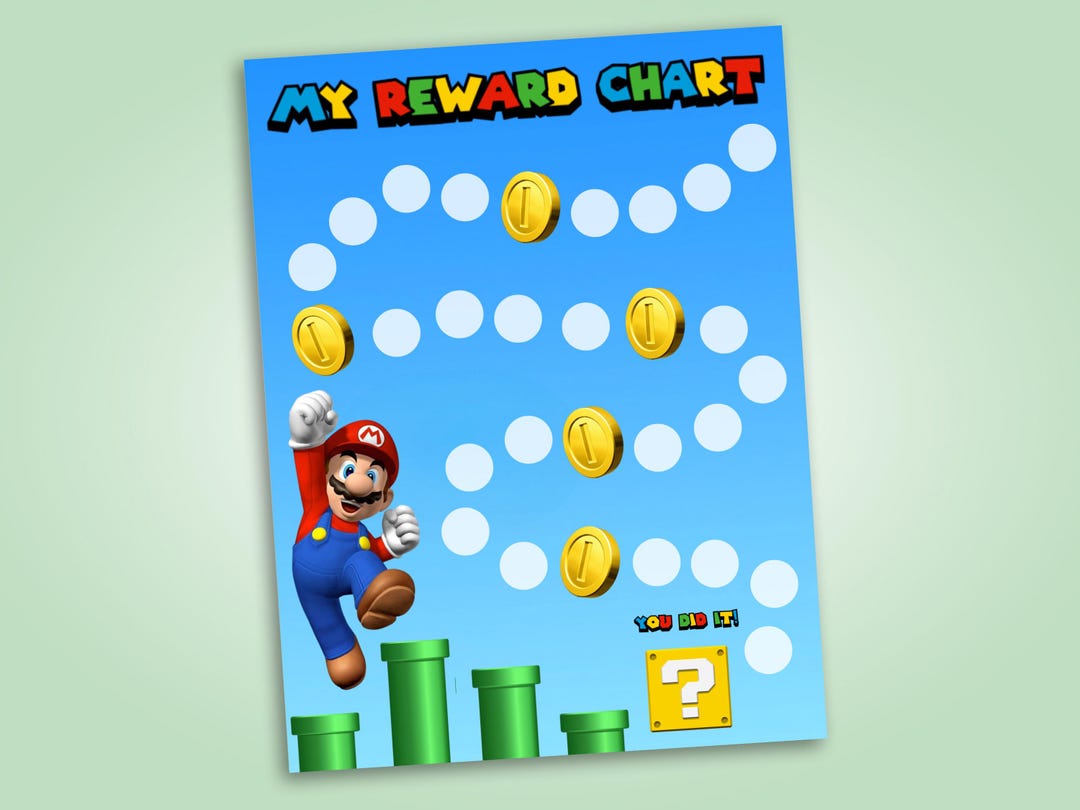 Printable Mario Bros Reward Chart // Instant Digital Download Reward ...