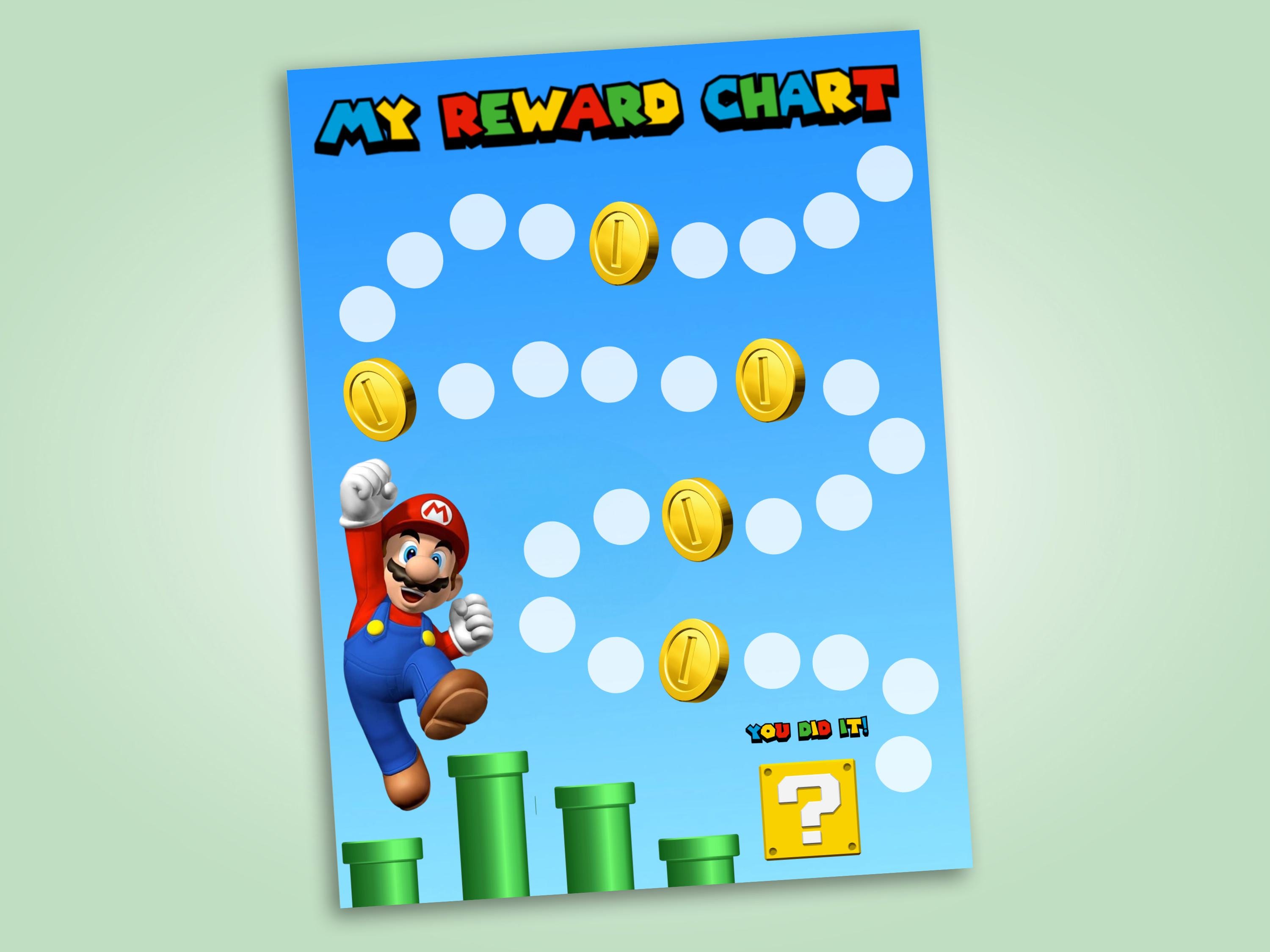 Printable Mario Bros Reward Chart // Instant Digital Download Reward ...