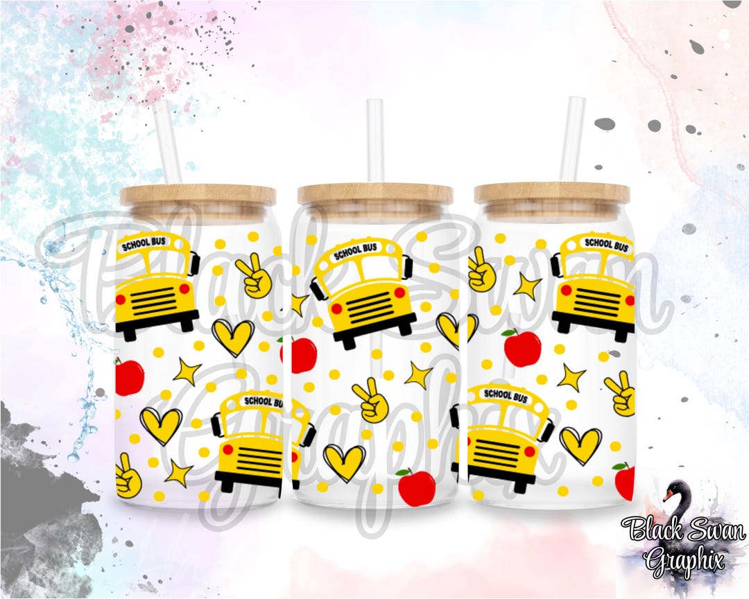 School Bus Collage, Education, Digital Download for 16oz. Glass Can ...