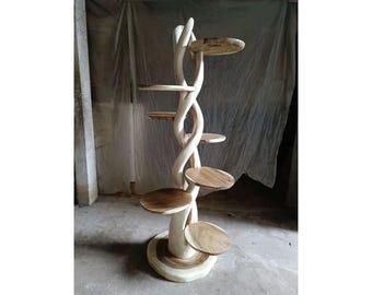 HEXAFLORA Wood Cat Tree Tower, Wooden Cat Tower, Modern Cat Climbing ...