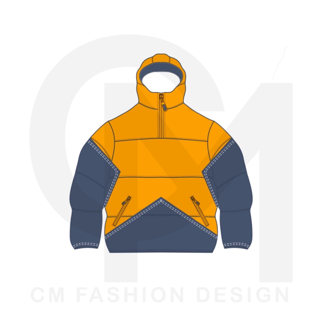Puffer Jacket Clothing Mock-up, Template, Flat Sketch, Tech Pack ...