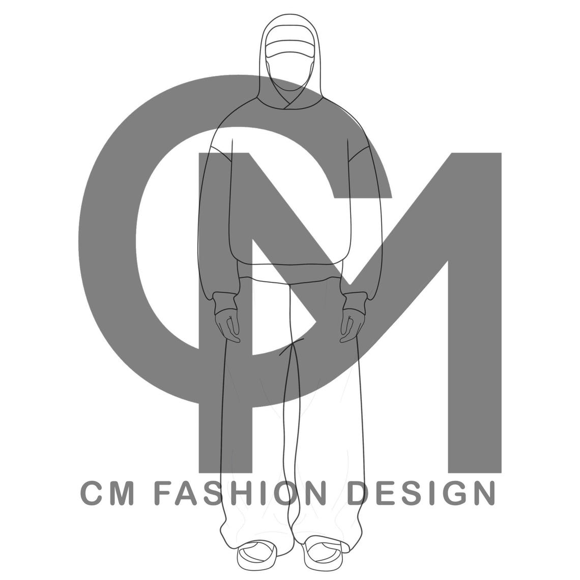 Oversized Tracksuit Mockup and Front Illustration, Template/flat Sketch ...