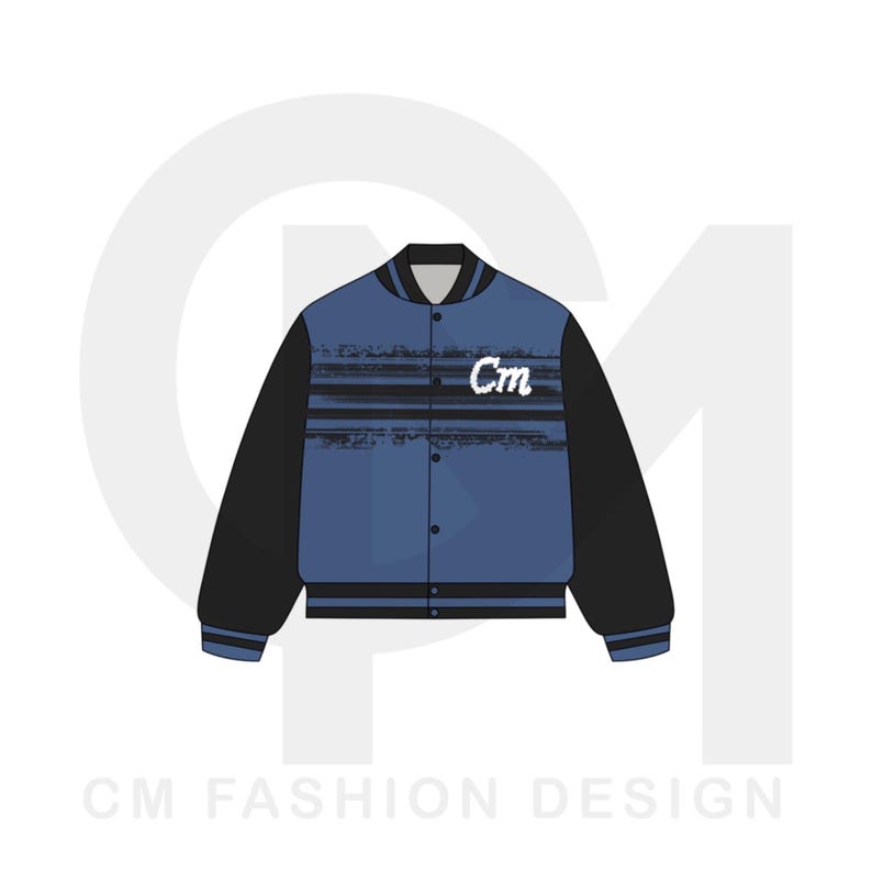 Varsity Jacket Mock-up - Template, Flat Sketch, Tech Pack, Streetwear ...
