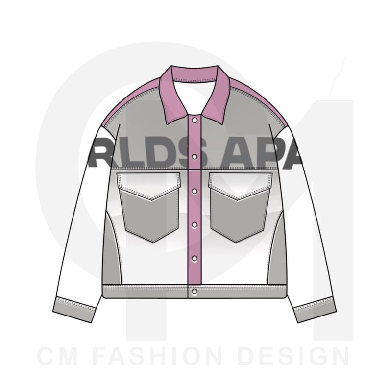 Denim Jacket Mock-up - Template, Flat Sketch, Tech Pack, Streetwear ...