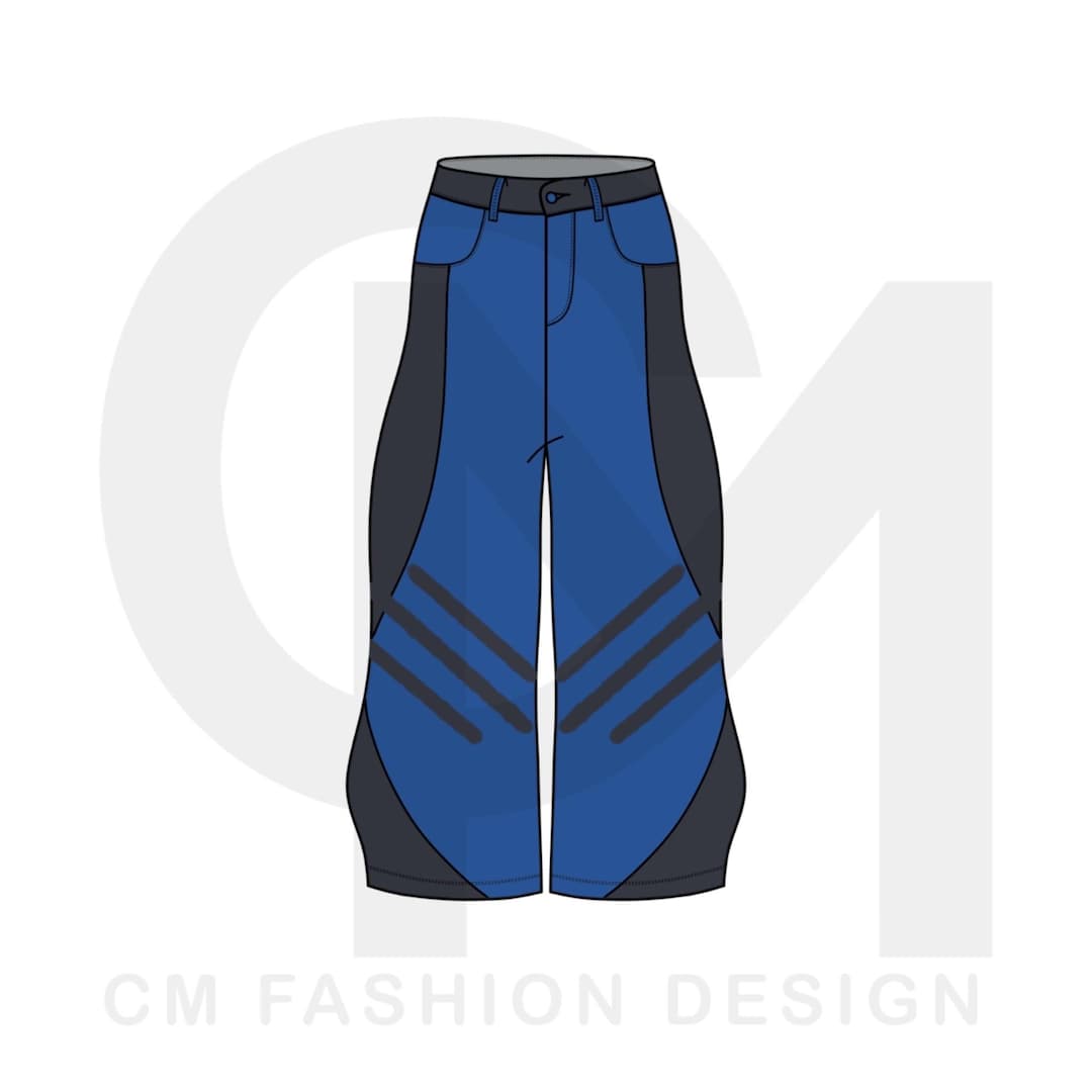Baggy Jeans Mock-up - Template, Flat Sketch, Tech Pack, Streetwear ...