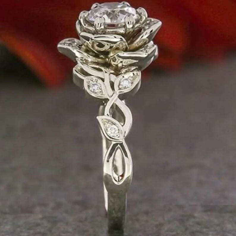 1890s Art Deco Round Cut Lotus Flower Ring, Nature Inspired Engagement ...