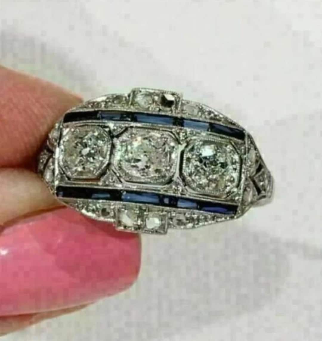 1890s Vintage Antique Engagement Ring - 3.54ct Sapphire Engagement Ring ...