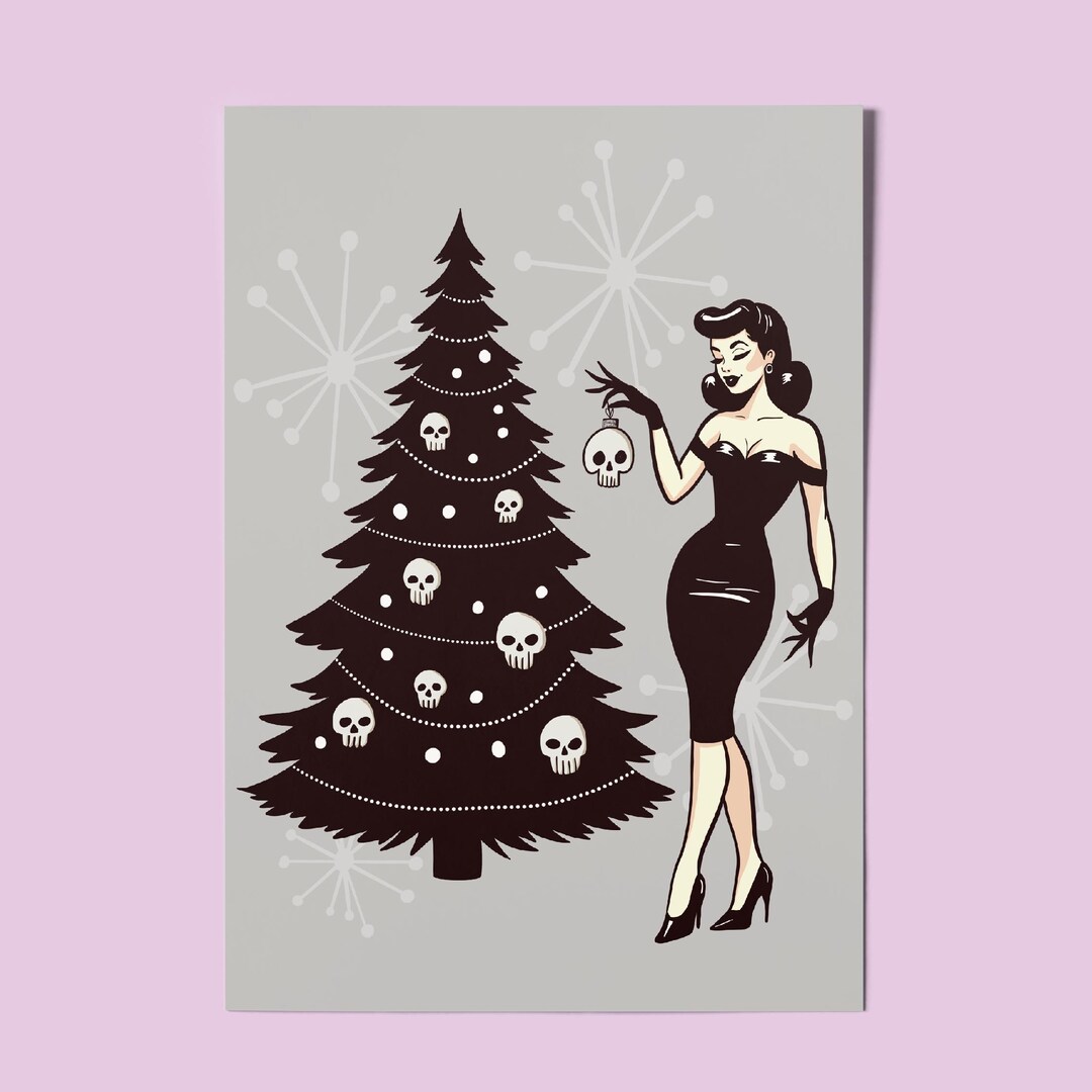 Goth Pinup A4 Art Print Merry Gothmas Vintage Style Alt Christmas Wall ...