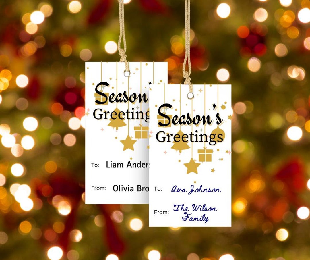 Seasons Greetings Gift Tag Bundle 10 Festive Tags 2x3.5 Template and ...