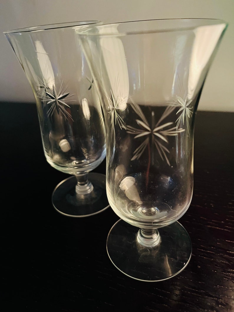 Vintage Pair MCM Atomic Stars Hurricane Etched Crystal Cocktails ...