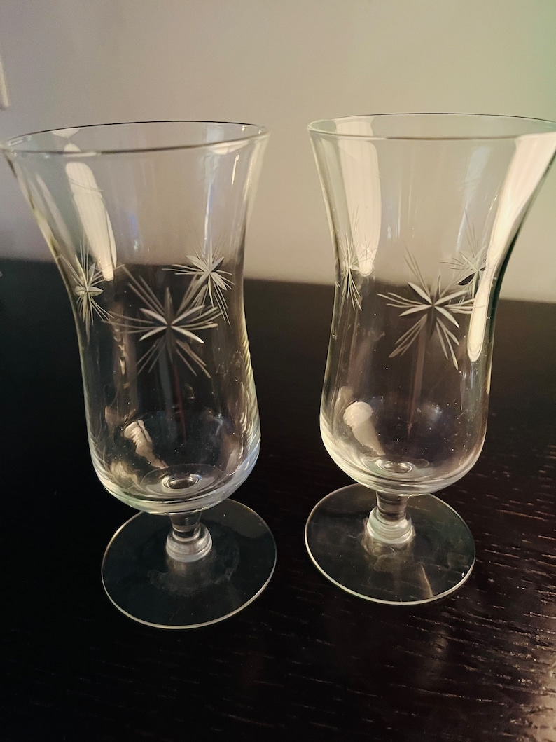 Vintage Pair MCM Atomic Stars Hurricane Etched Crystal Cocktails ...