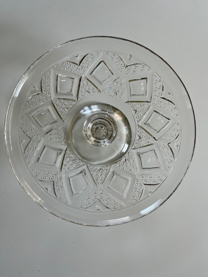 Antique EAPG Cake Stand serving Platter Glass Pedestal Tray Diamond ...