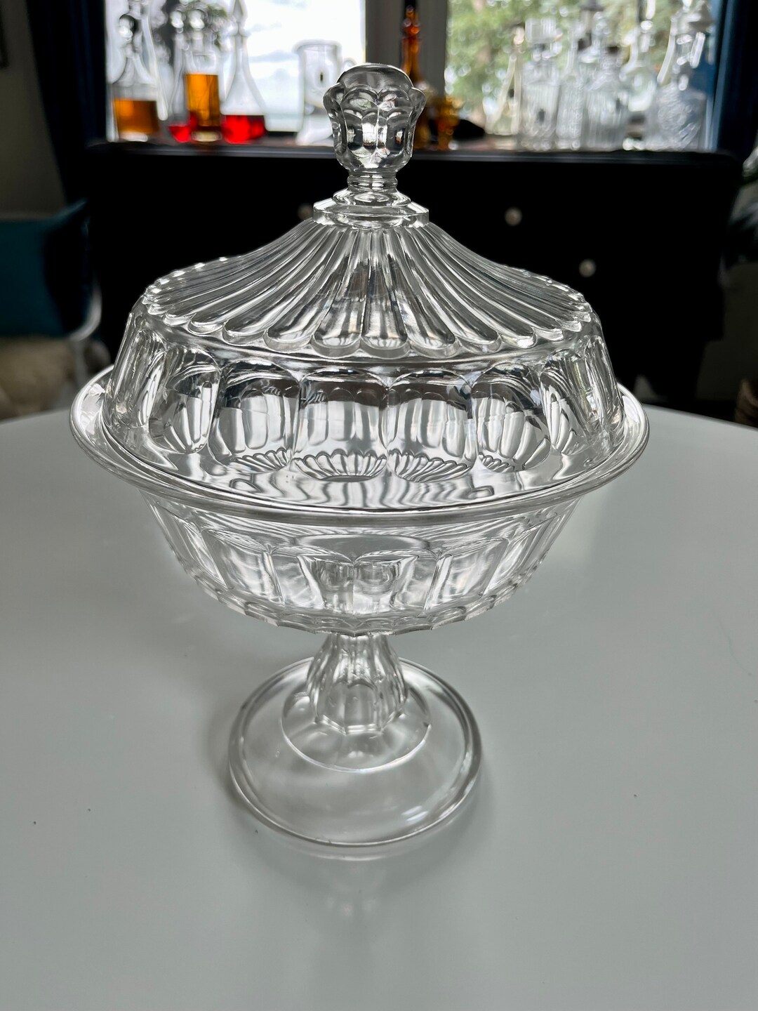 Vintage Clear Glass Compote Lid Serving Dish Pedestal Bowl Candy Dish ...