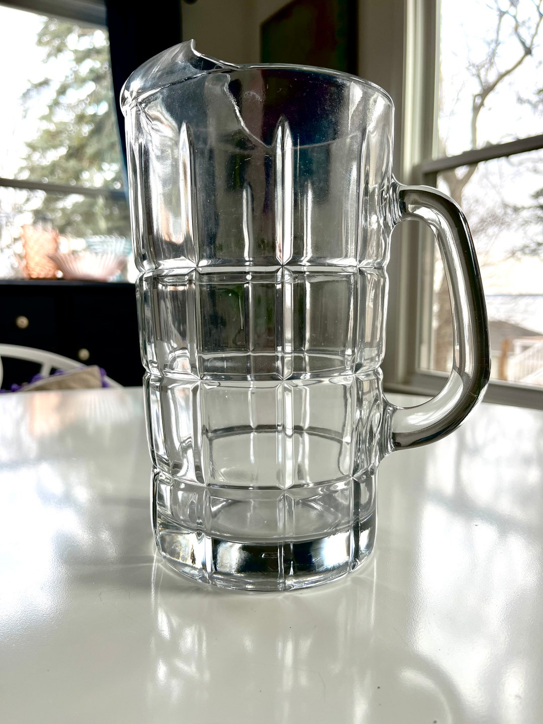 Vintage Anchor Hocking Tartan Large Clear Glass Pitcher; Collectible ...