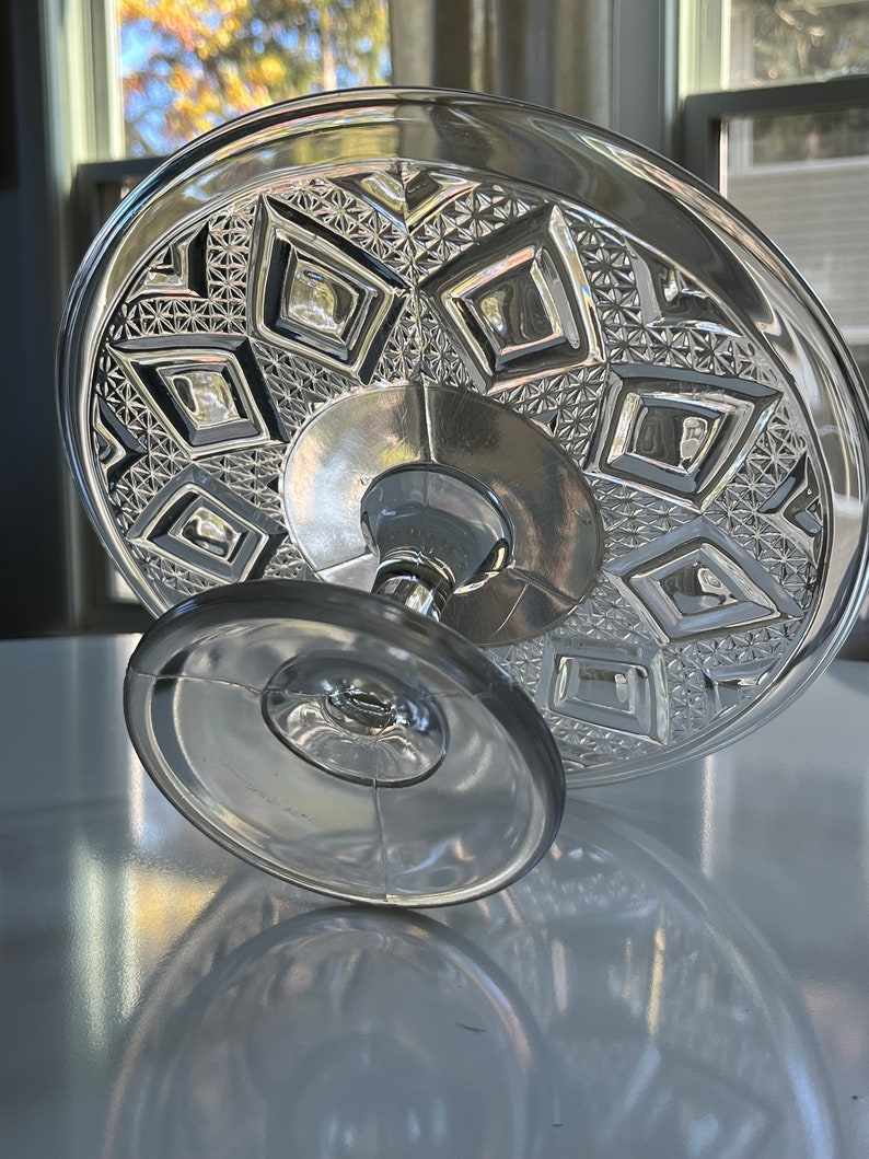 Antique EAPG Cake Stand serving Platter Glass Pedestal Tray Diamond ...