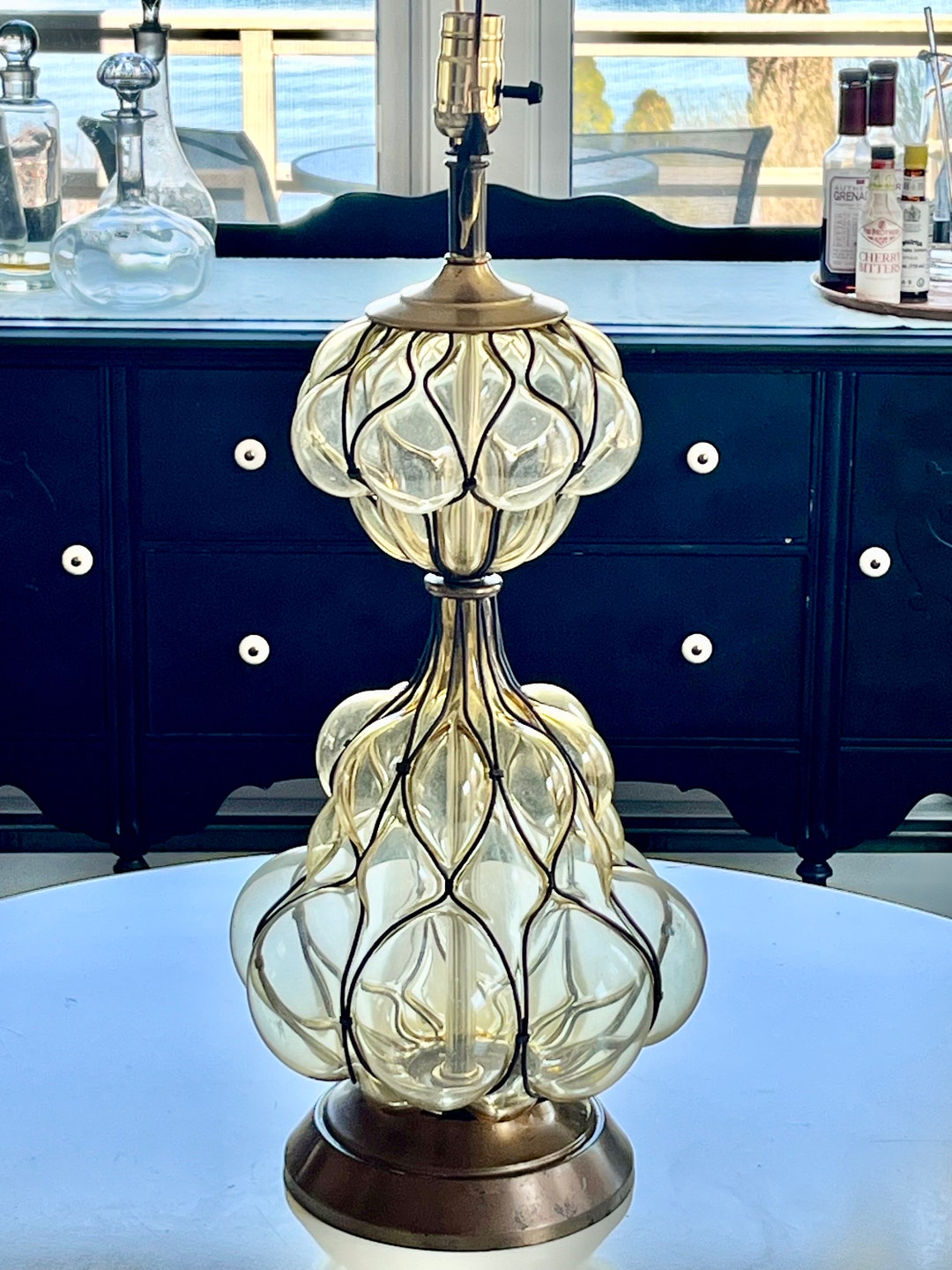 Vintage Murano Blown Caged Glass Lamp Venetian Bubble Glass Table Lamp ...