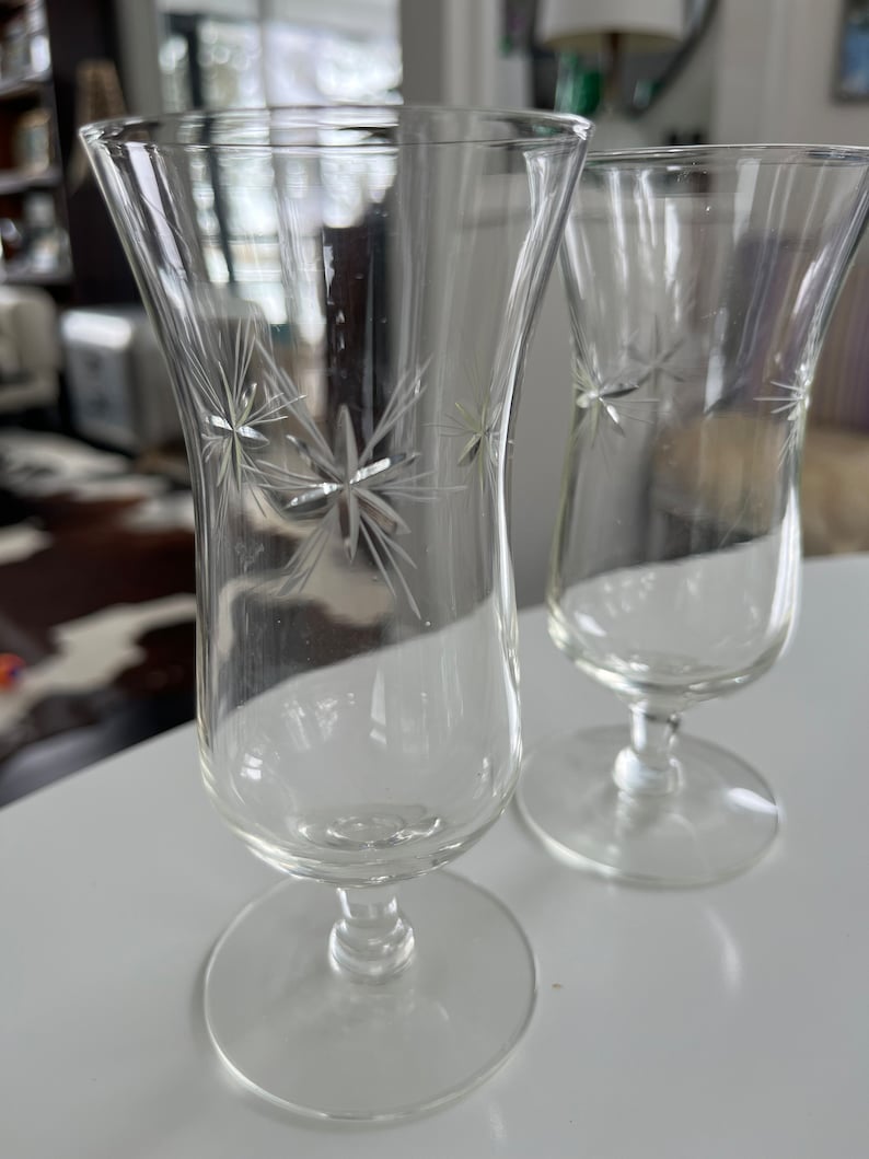 Vintage Pair MCM Atomic Stars Hurricane Etched Crystal Cocktails ...