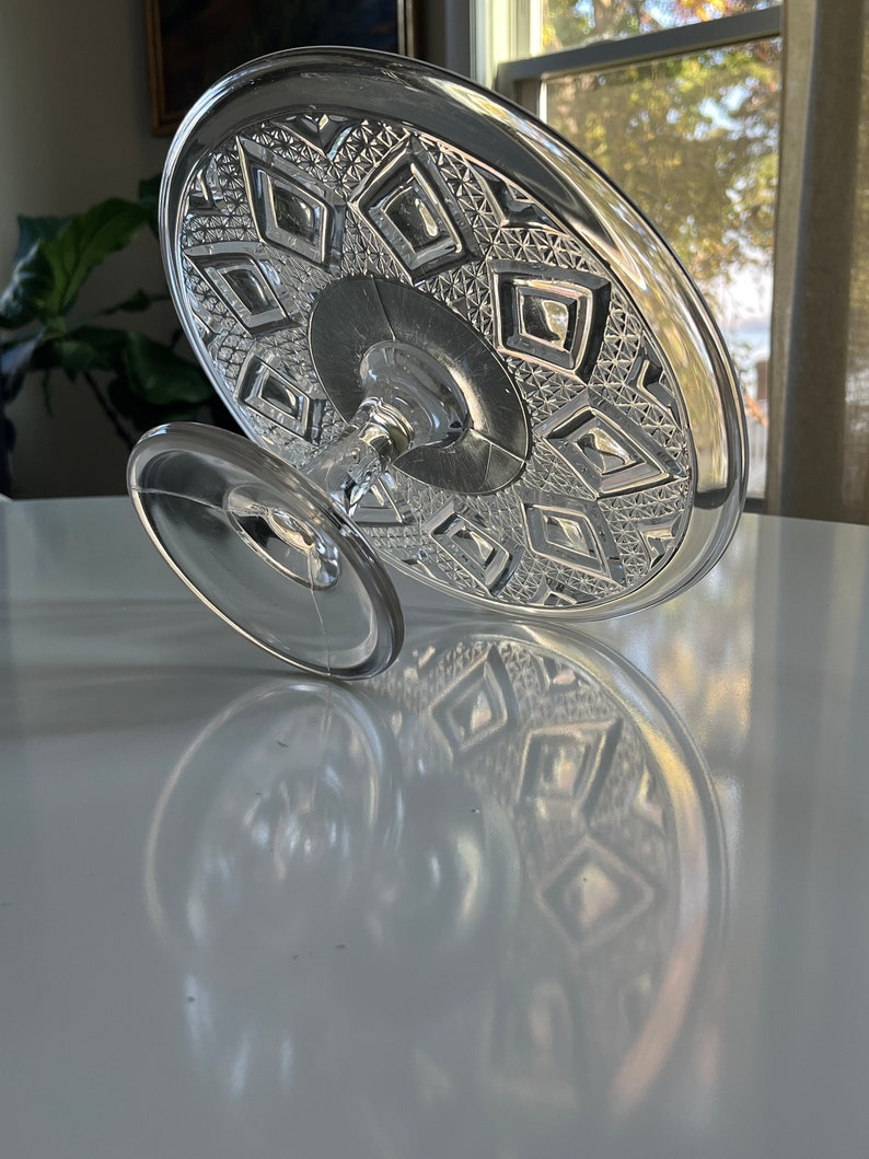 Antique EAPG Cake Stand serving Platter Glass Pedestal Tray Diamond ...