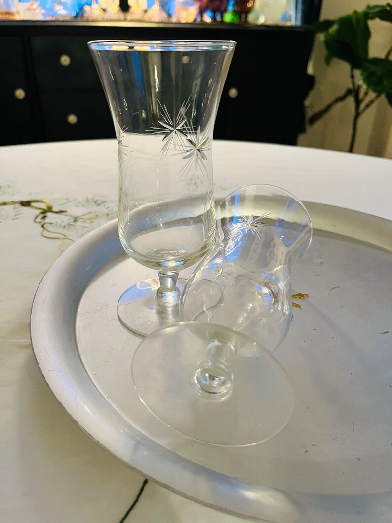 Vintage Pair MCM Atomic Stars Hurricane Etched Crystal Cocktails ...