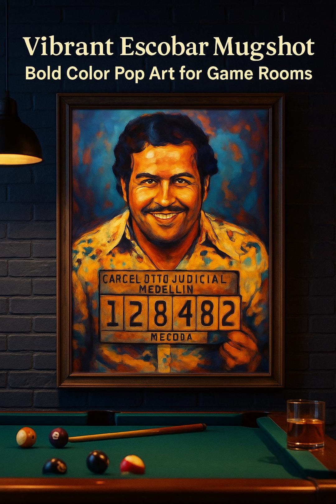 Vibrant Pablo Escobar Mugshot Painting | Colorful Drug Lord Portrait ...