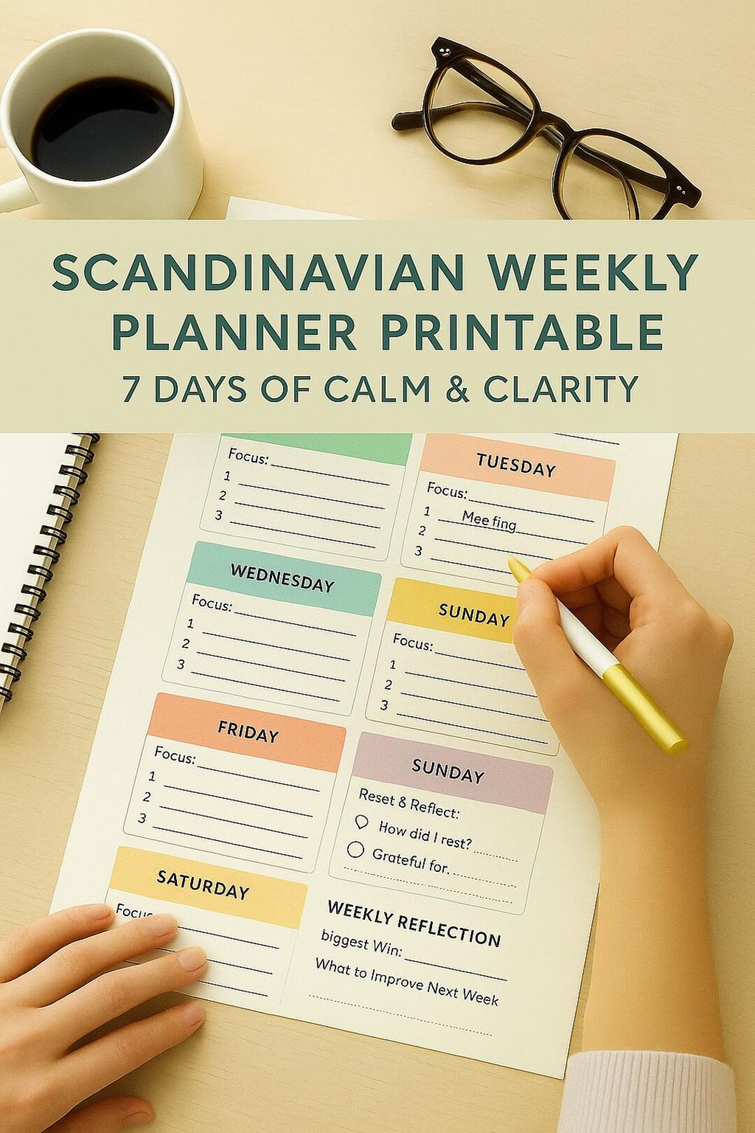 Scandinavian Weekly Planner Printable | Minimalist Pastel Desk ...