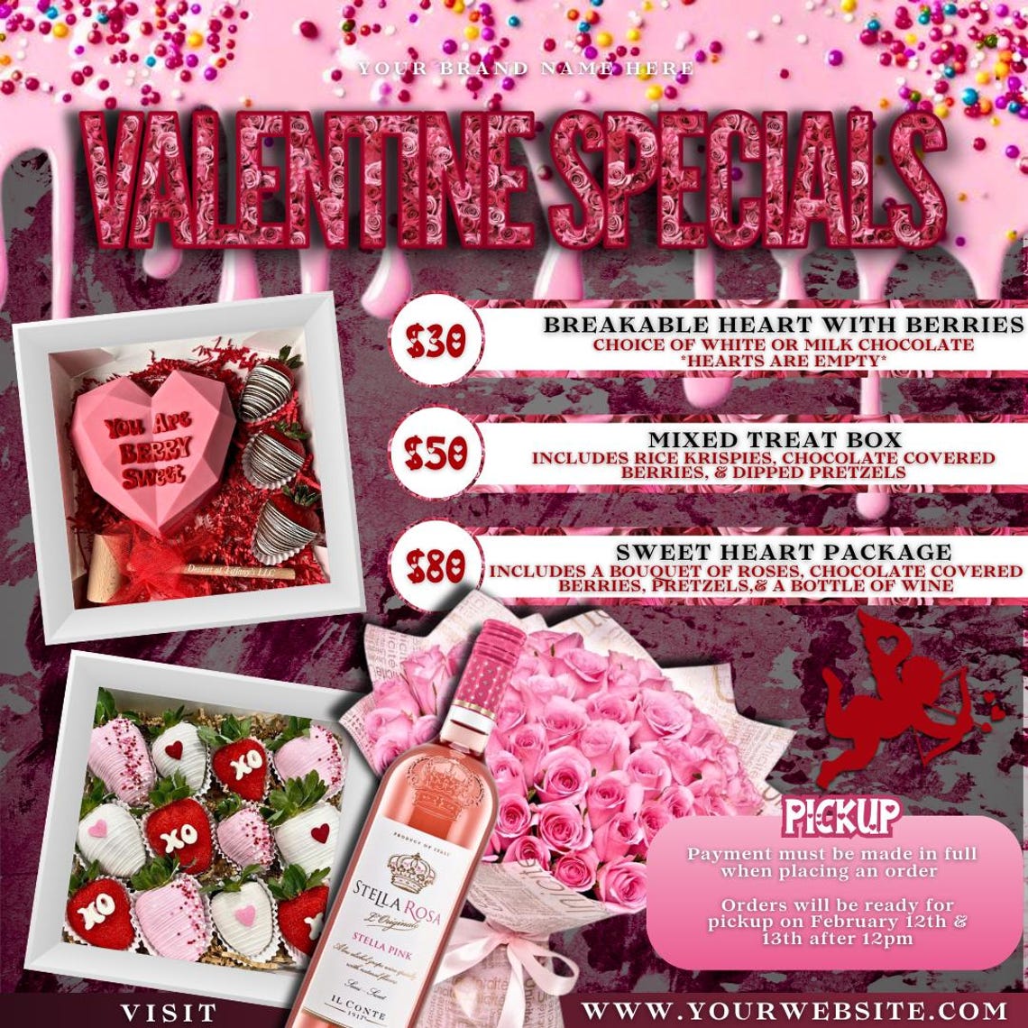 Canva Valentine Treats Flyer Template Chocolate Strawberries Valentines ...