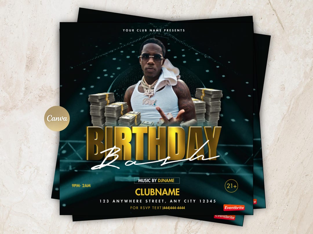 Editable Male Birthday Party Flyer Template: Canva DIY Event Invitation ...