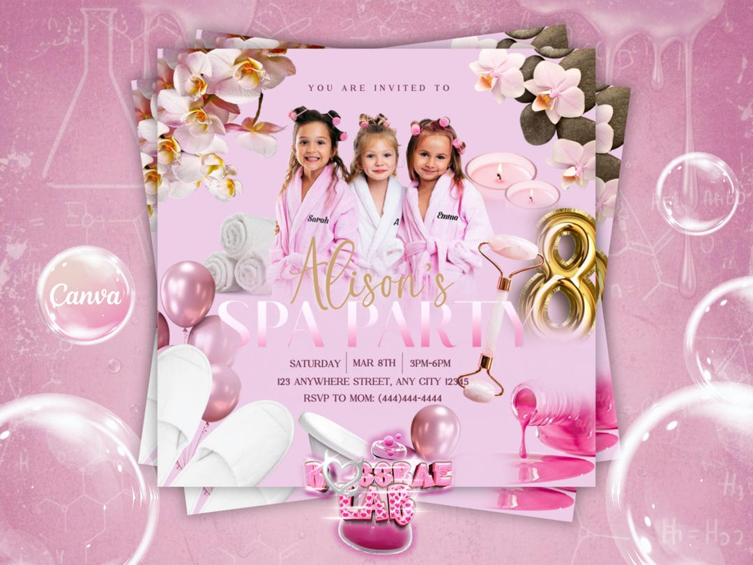 Girls Spa Birthday Invitation: Pamper Party, Glam Theme (editable ...