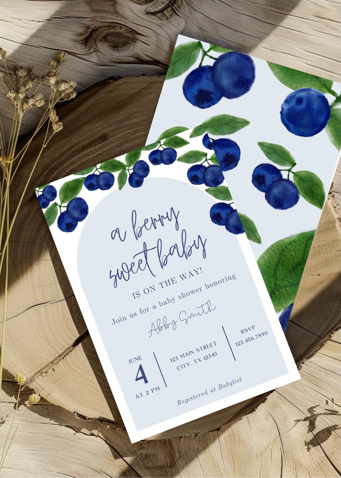 Editable Berry Sweet Baby Shower Invitation, Blueberry Invitation ...