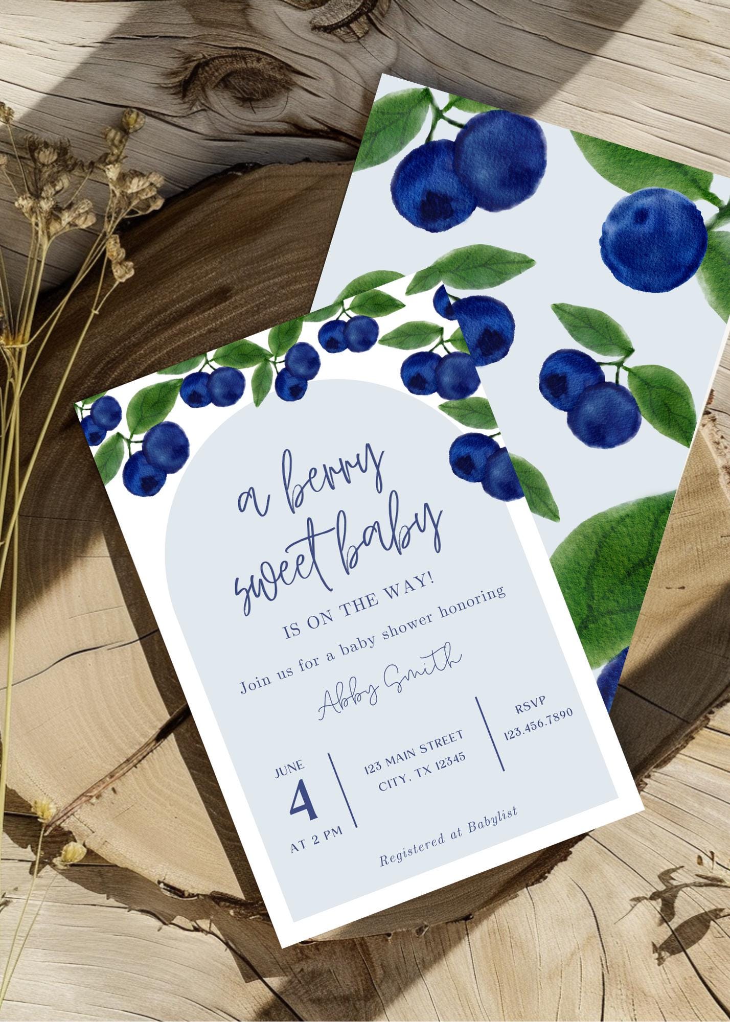 Editable Berry Sweet Baby Shower Invitation, Blueberry Invitation ...