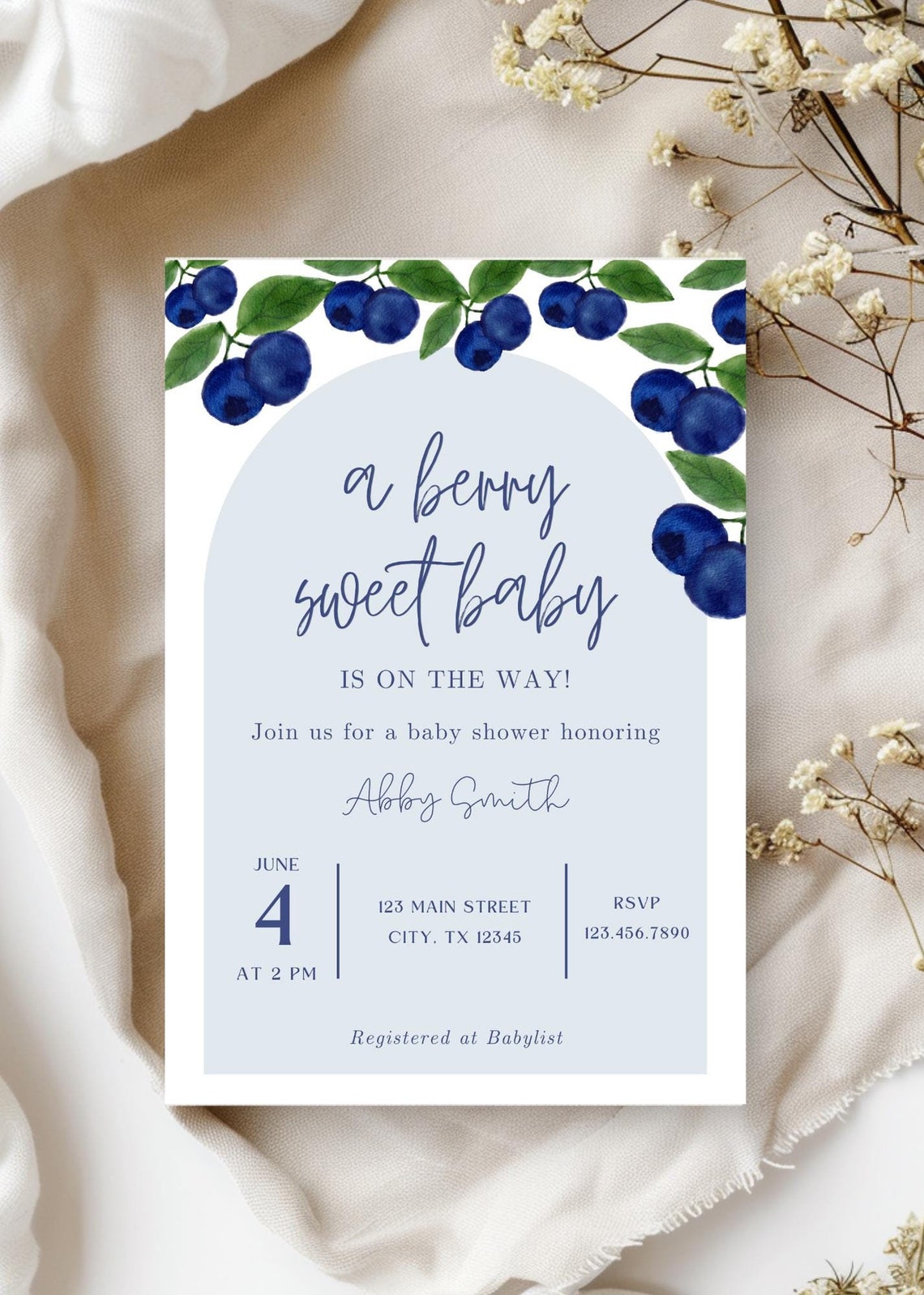Editable Berry Sweet Baby Shower Invitation, Blueberry Invitation ...
