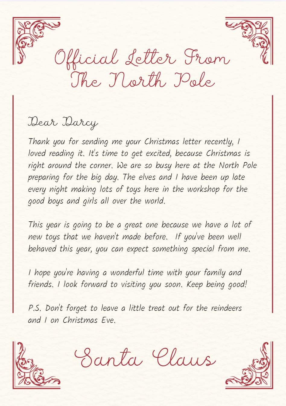 Letter From Santa Template Download - Etsy