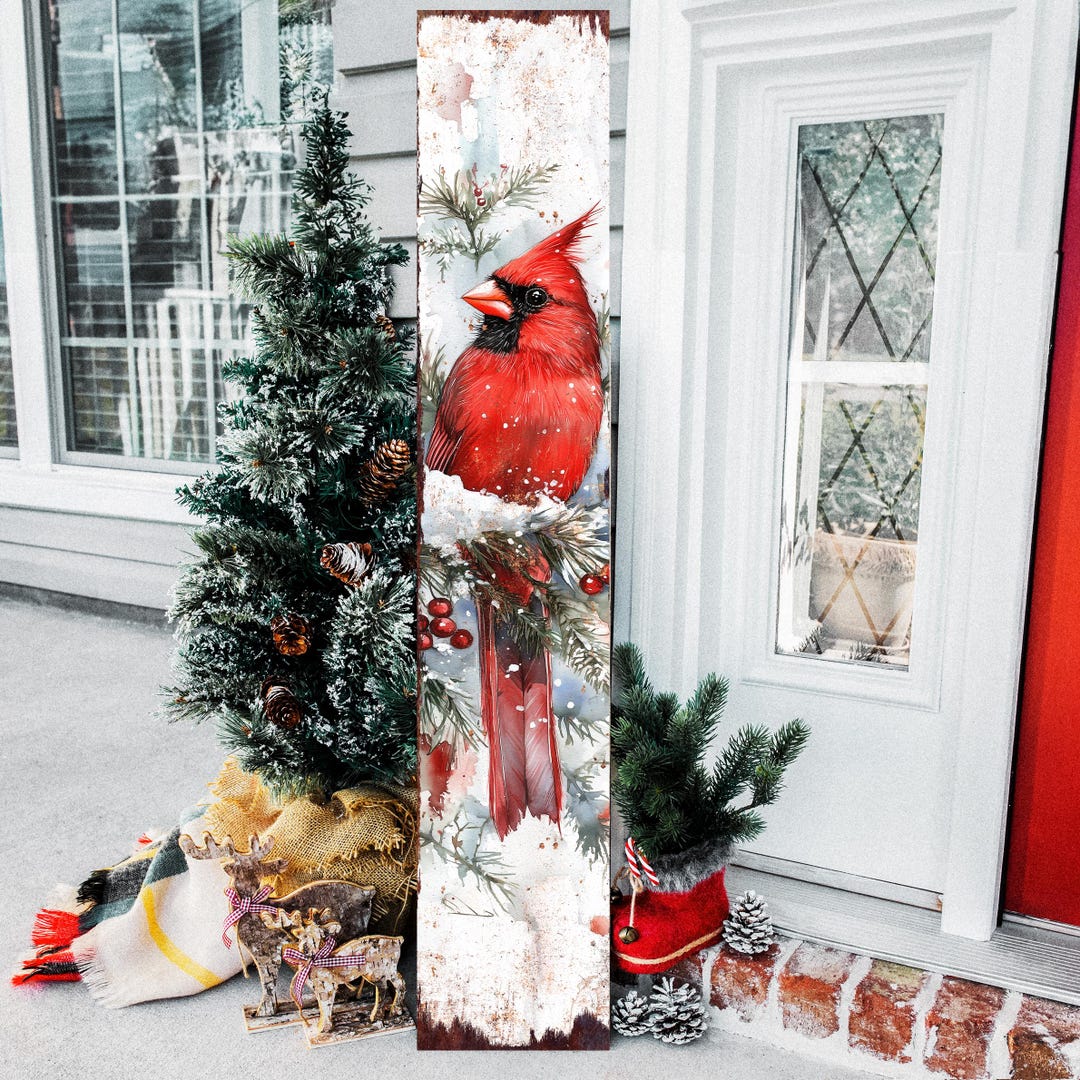 60in Red Cardinal Christmas Porch Sign | Front Porch Plaque | Holiday ...