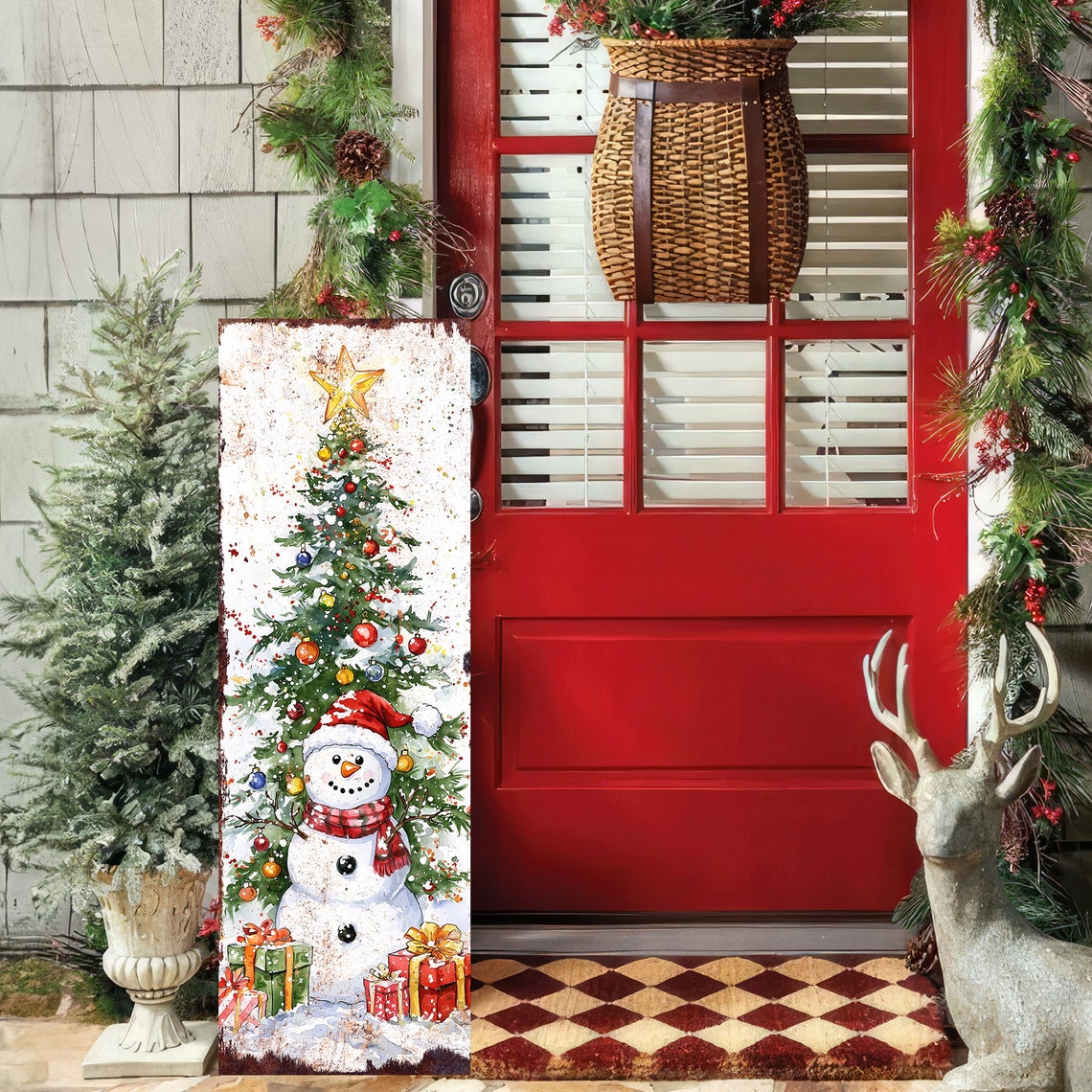 36in Vintage Christmas Snowman Porch Sign Front Porch Christmas Welcome ...