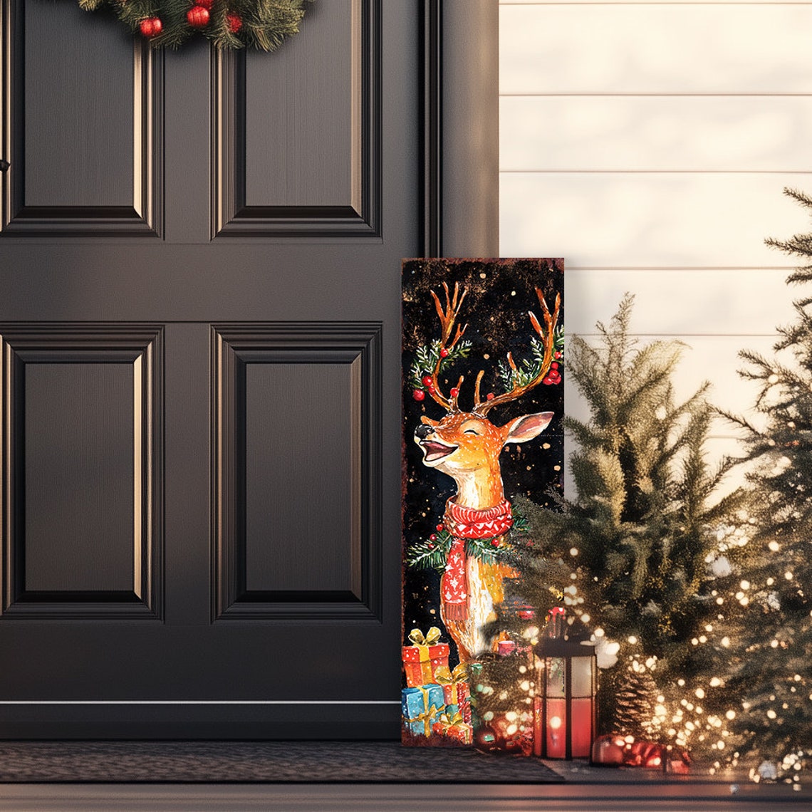 36in Christmas Porch Sign | Front Porch Deer Sign | Holiday Decor ...