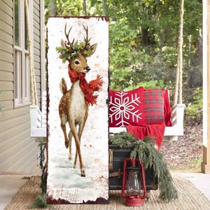 Christmas Deer Porch Sign: Rustic Farmhouse Holiday Decor - Etsy