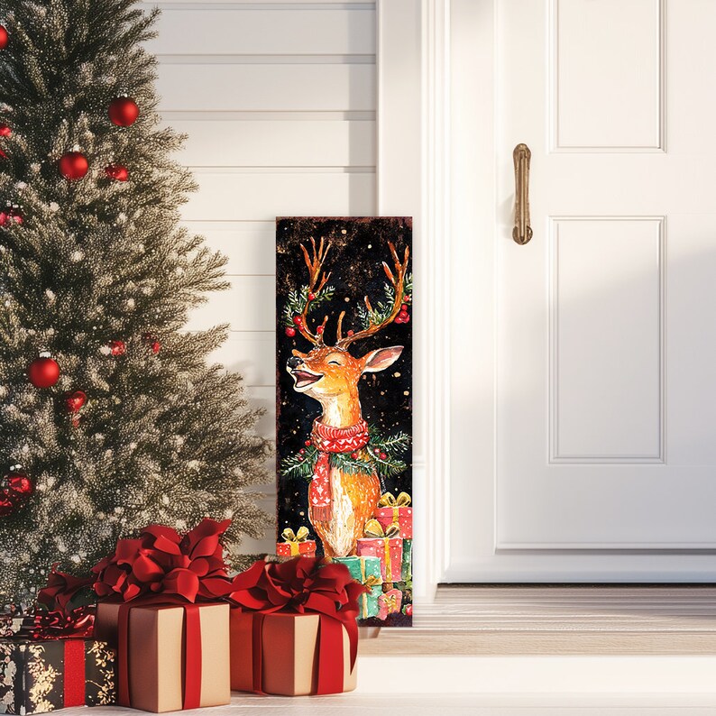 36in Christmas Porch Sign | Front Porch Deer Sign | Holiday Decor ...