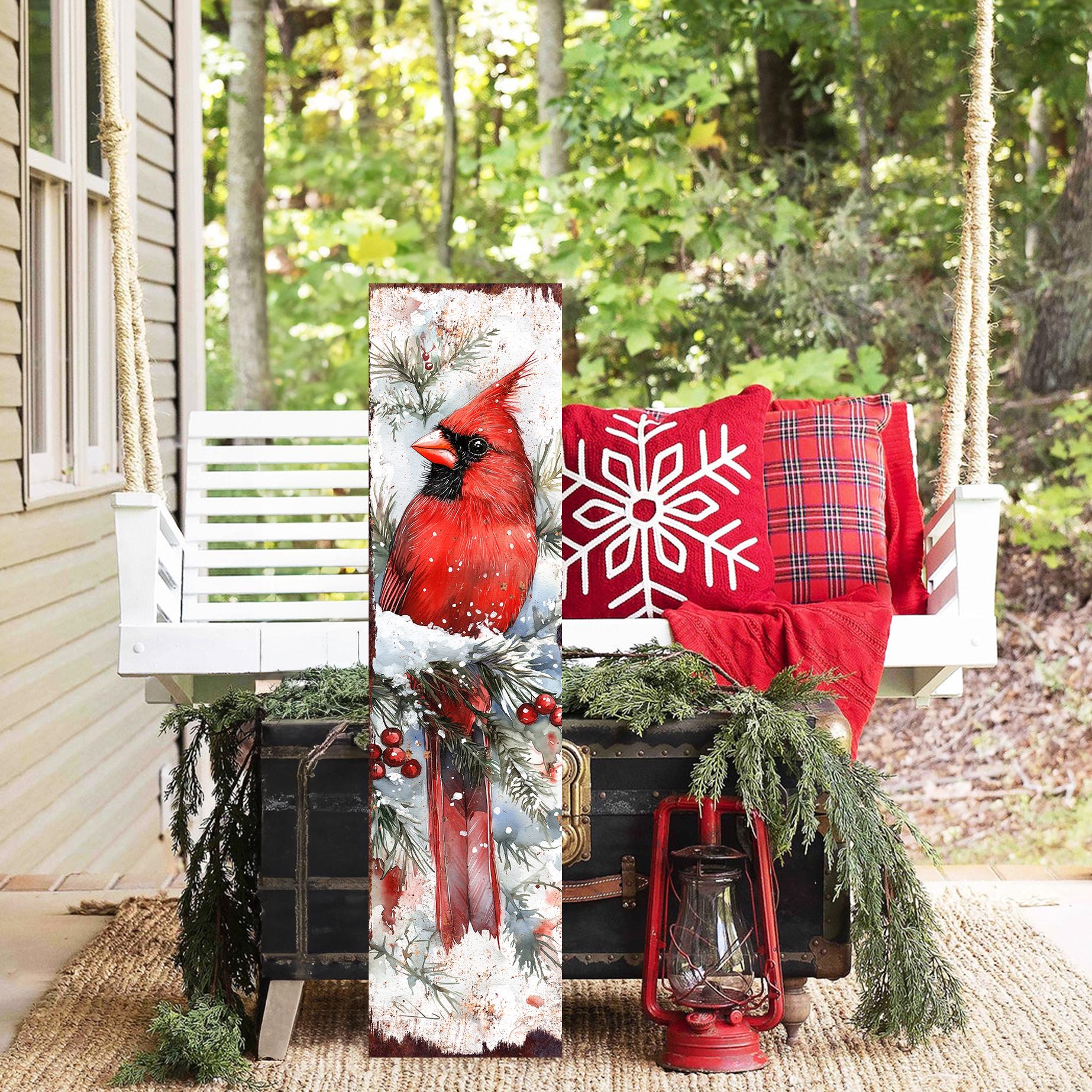36x9 Red Cardinal Christmas Porch Sign front Porch Christmas Welcome ...