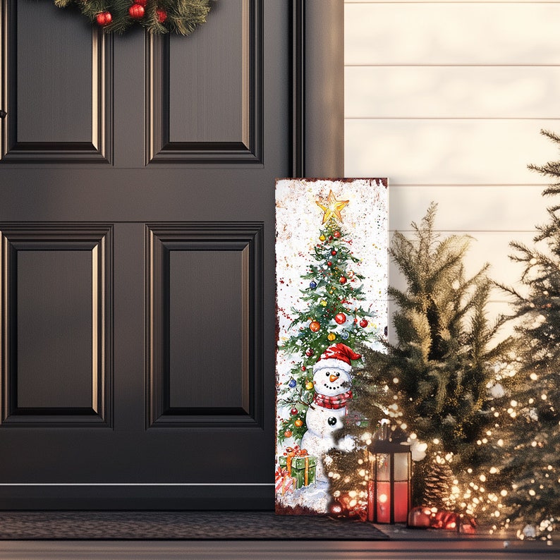 36in Vintage Christmas Snowman Porch Sign Front Porch Christmas Welcome ...