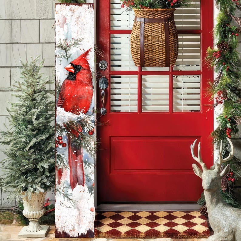 60in Red Cardinal Christmas Porch Sign | Front Porch Plaque | Holiday ...