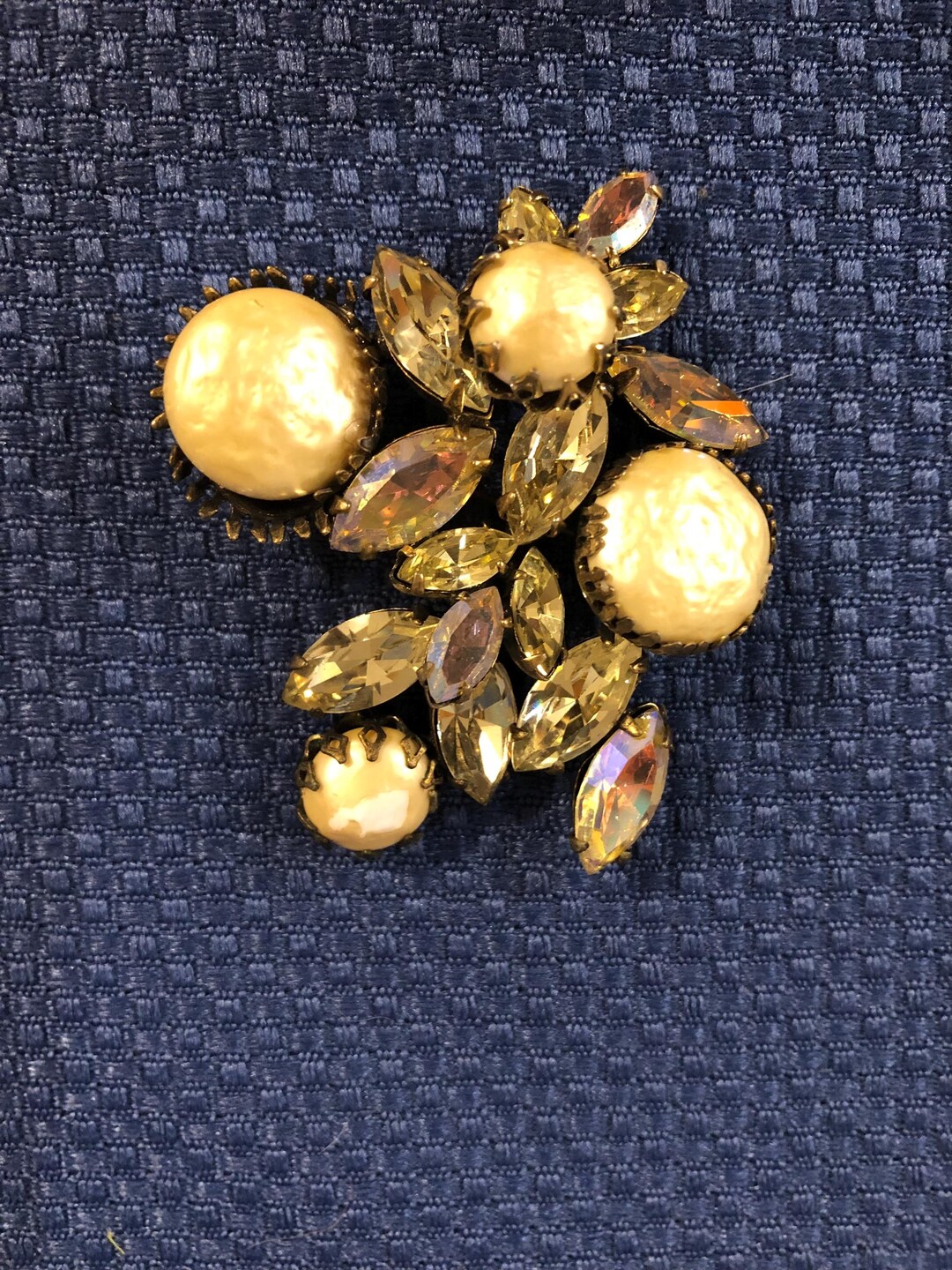 Signed Regency Brooch of Flat Baroque Faux Pearls and Borealis Princess ...