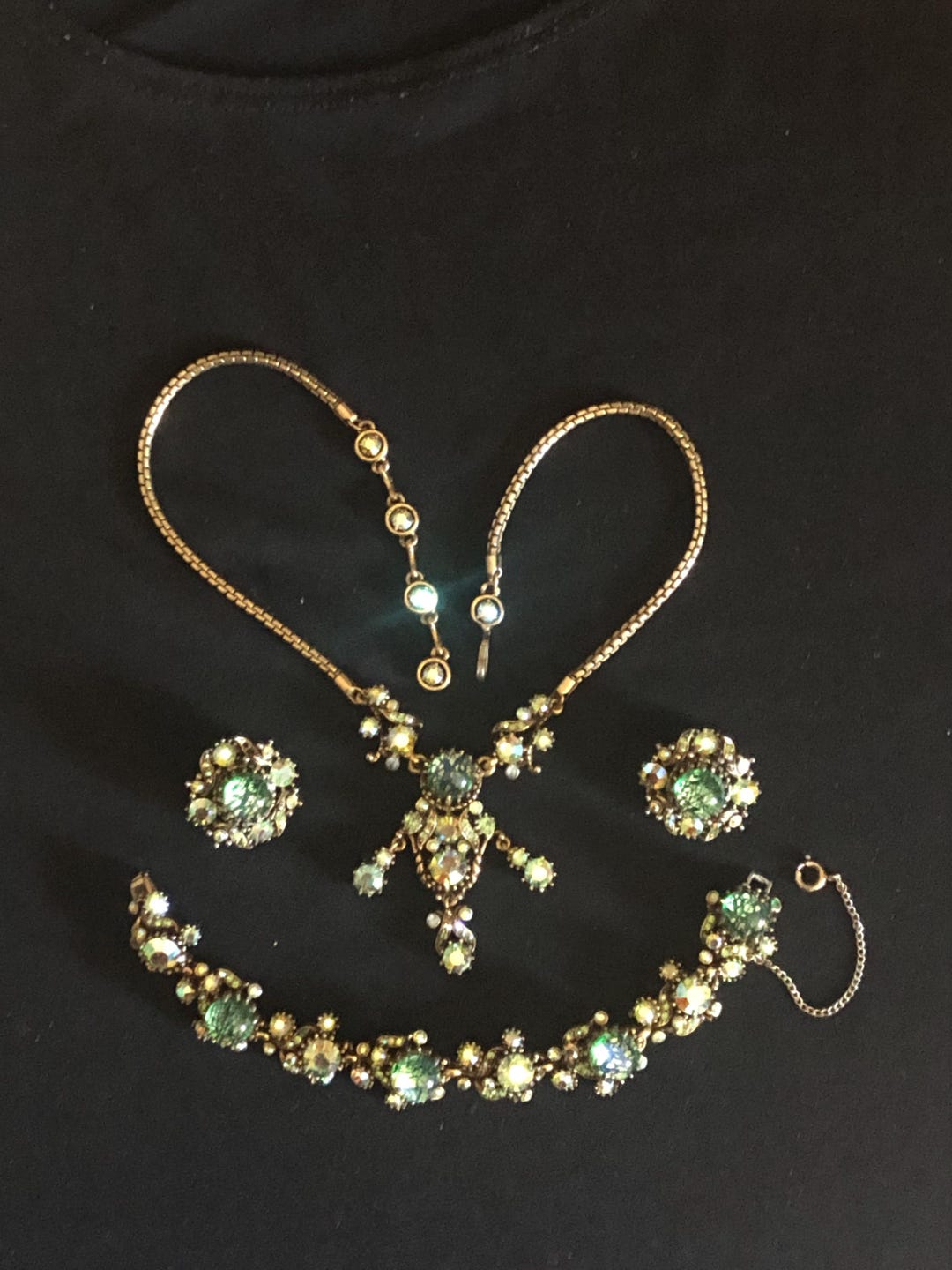 Vintage, Signed by Hollycraft Parure, 1958 Blue Necklace, Earrings ...