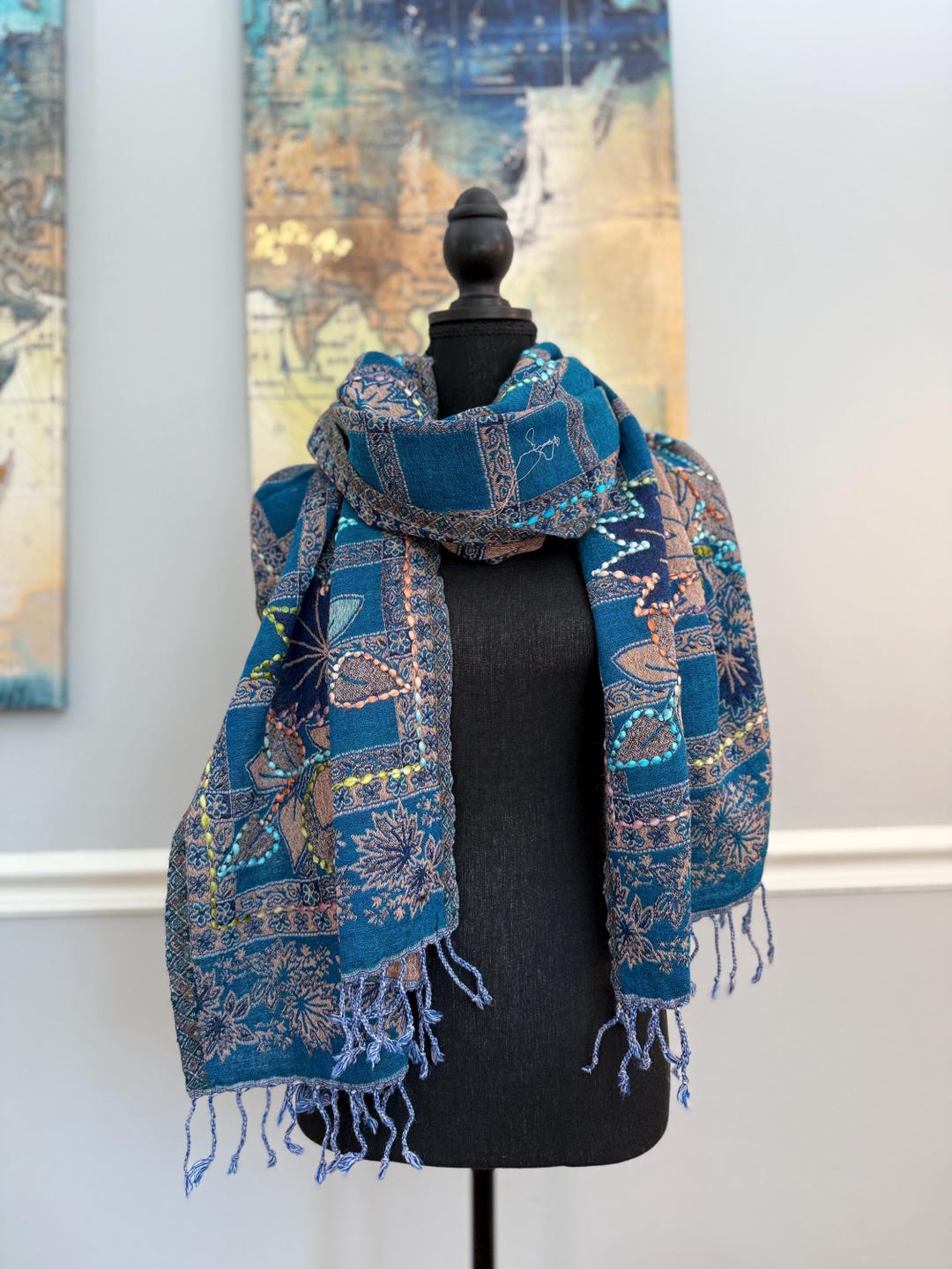 Boiled Wool Hand-embroidered Knit Shawl Scarf/ Pashmina – Handmade in ...