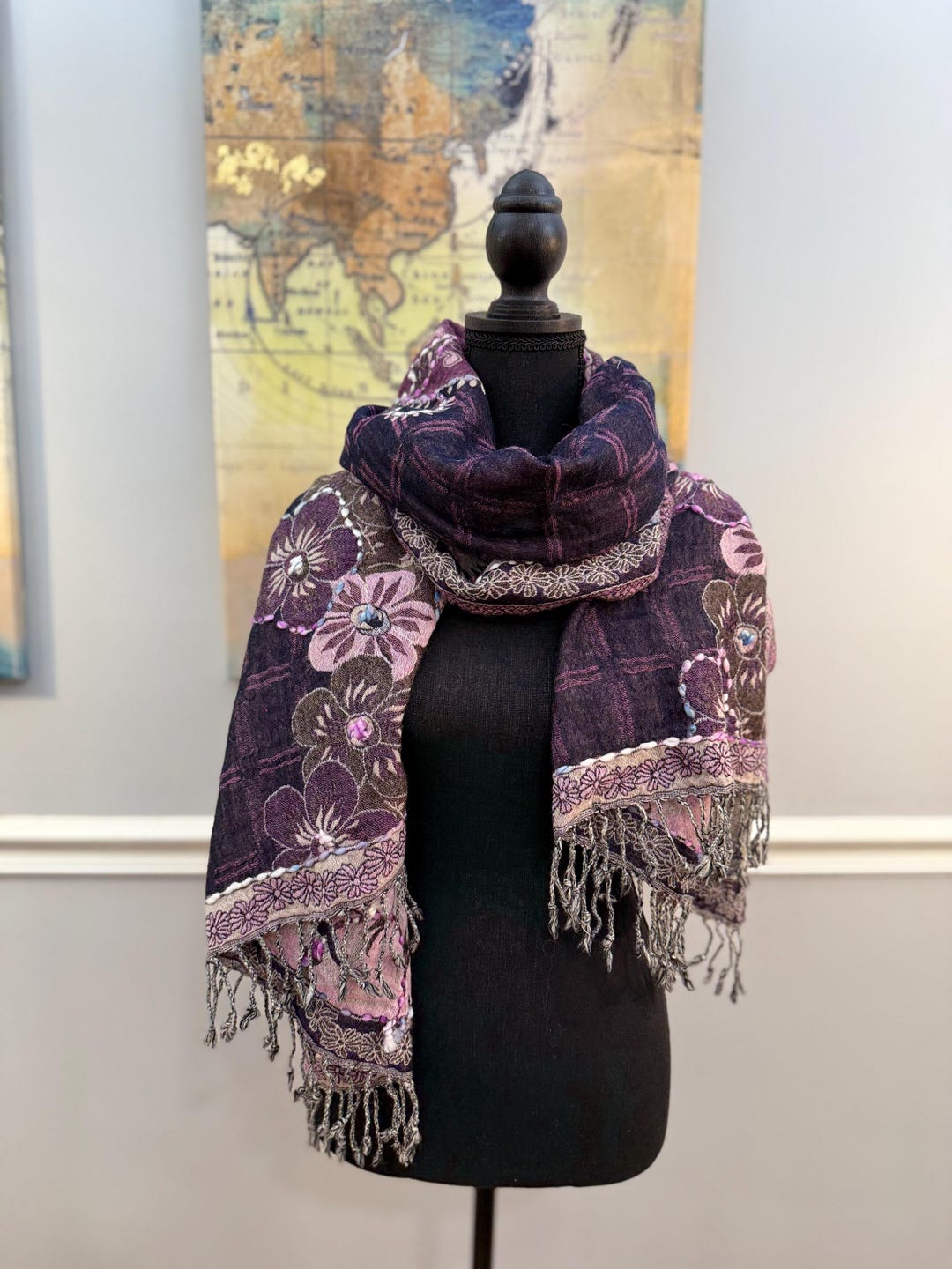 Boiled Wool Hand-embroidered Knit Shawl Scarf/ Pashmina – Handmade in ...