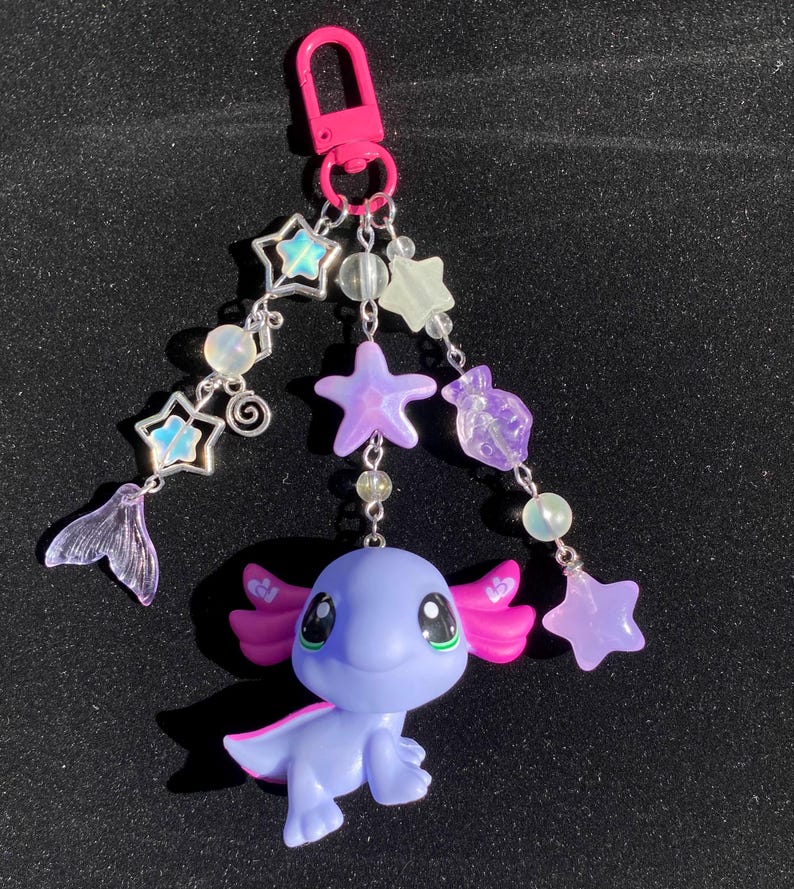 LPS Gen 7 Littlest Pet Shop Beaded Keychain Purple Axolotl Cute ...