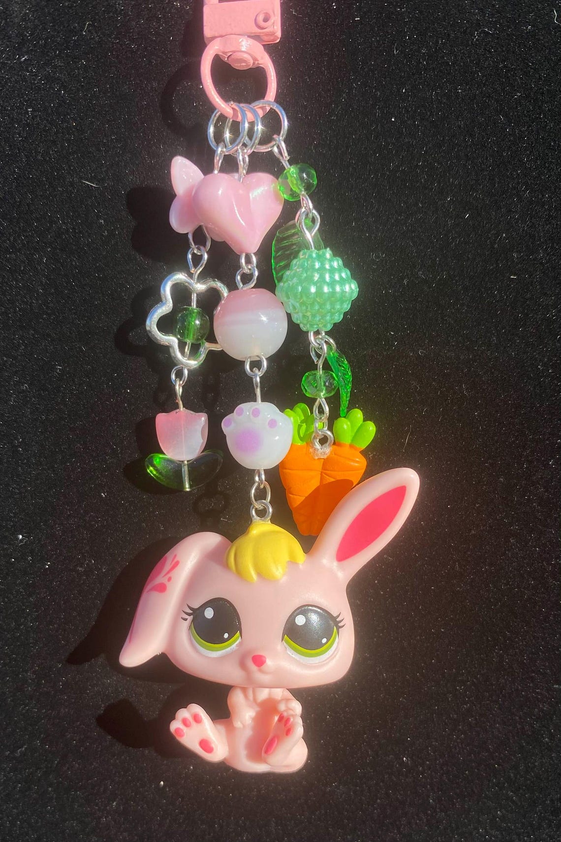 LPS Gen 7 Littlest Pet Shop Beaded Keychain~ Pink Bunny; Cute Keychain ...