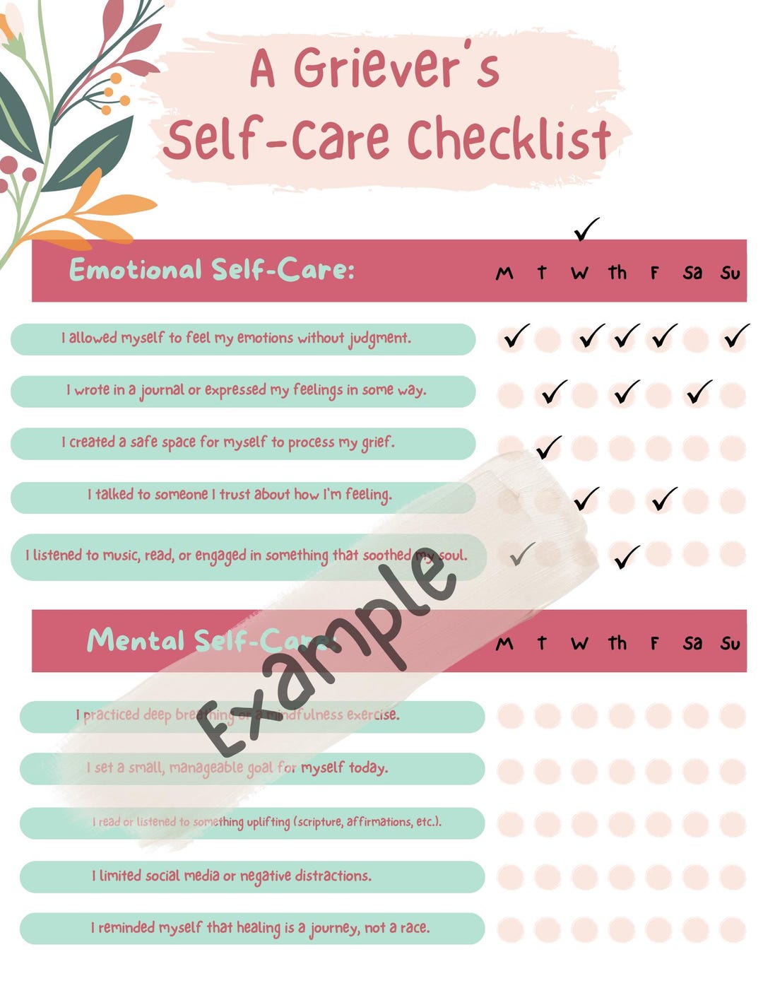 Griever's Self-care Checklist | Daily Grief Support | Healing Through ...
