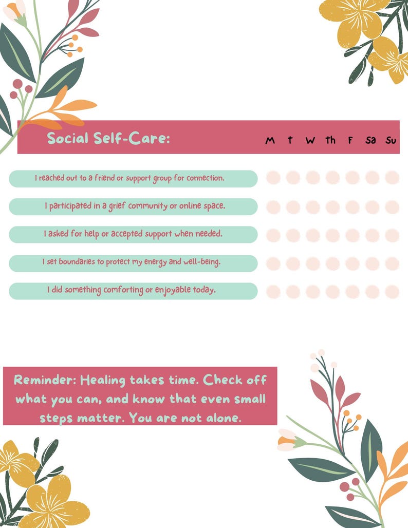 Griever's Self-care Checklist | Daily Grief Support | Healing Through ...