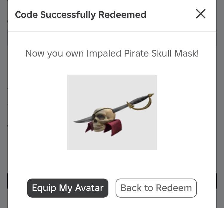 Roblox DLC Impaled Pirate Skull Mask Limited Edition *DIGITAL Code ...
