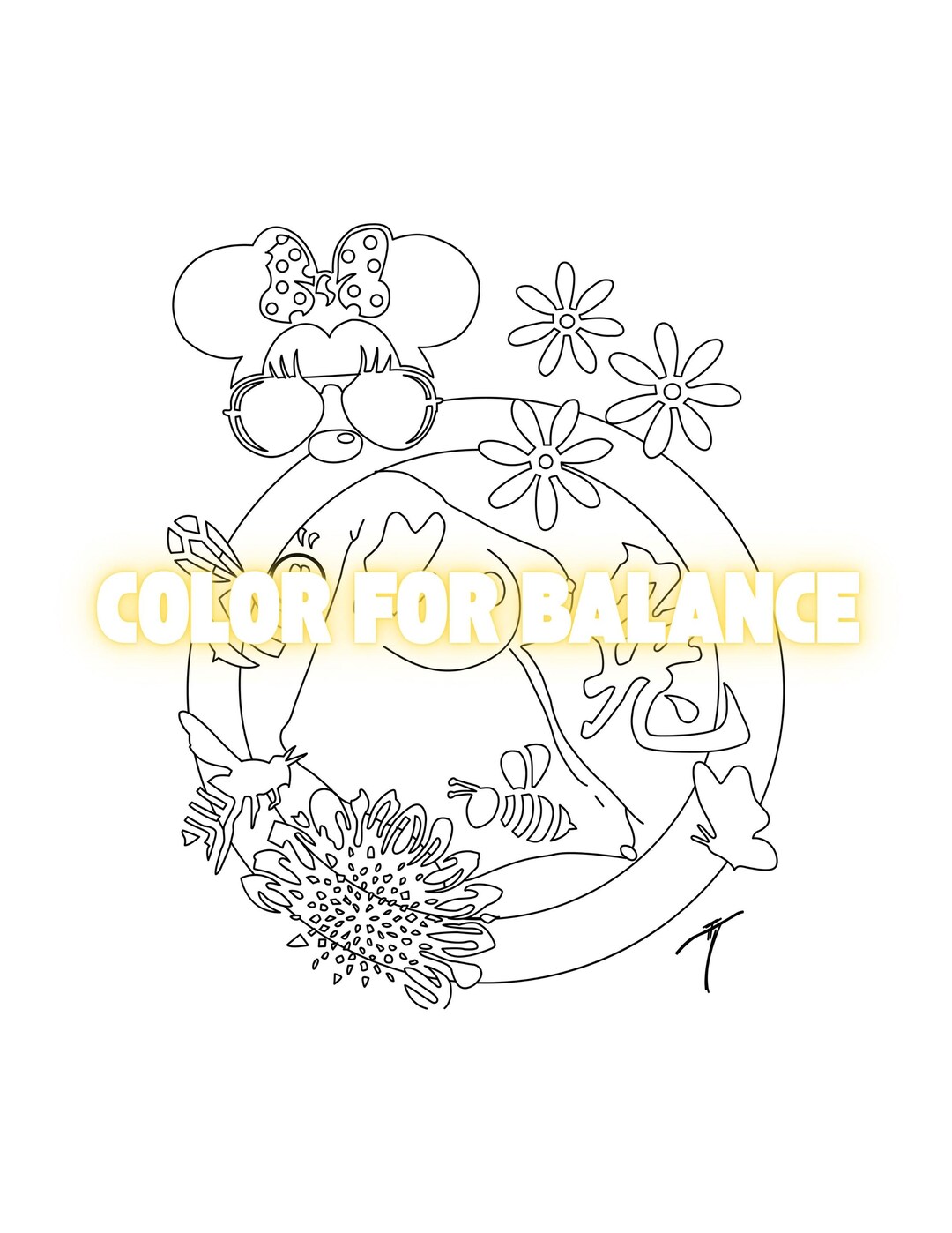 Blooming Bee Bop Coloring Page | Tattoo Flash Floral Line Art | Fun ...